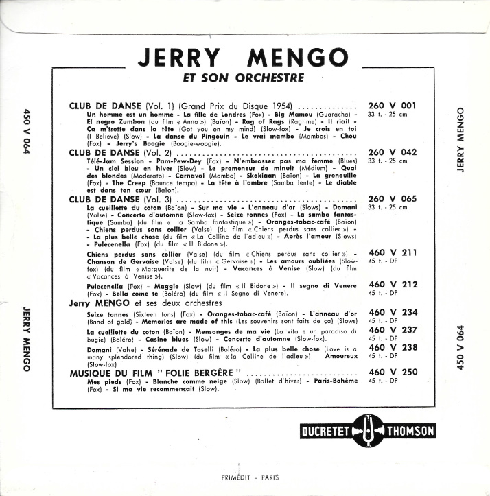 Jerry Mengo et son orchestre - 45 t - De Dard et D'autres
